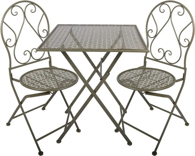Zelený skládací zahradní Bistro set stůl a 2 židle - 60*60*70cm / 50*40*93 cm