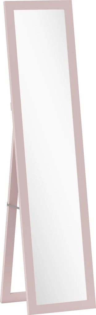 HOMCOM Plné tělo zrcadlo 157x37 cm s MDF rámem, náklonitelné stojací nebo nástěnné zrcadlo, světle perlově růžová