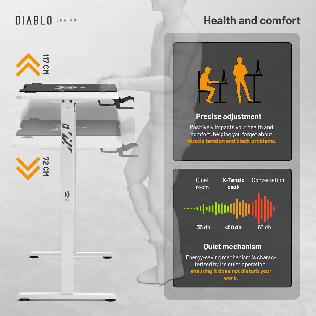 Výškově nastavitelný stůl 140 cm bílý: Diablo X-Tensio 1400
