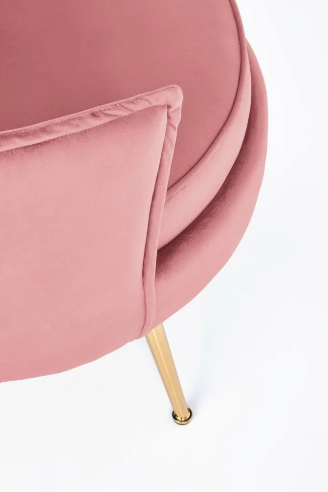 Designové křeslo ALMOND — kov, látka, zlatá / růžová