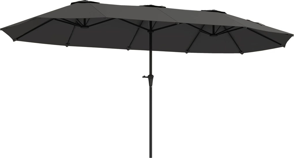 Outsunny Dvoubarevný Umbrella 4x2,2 m Venkovní Slunečník s Ručním Kolečkem Voděodolný a UV30+ Ochrana Velký Slunečník pro Terasu, Pláž, Bazén Tmavě Še