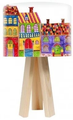 Timberlight Dětská stolní lampa Fabulous tenement houses + bílý vnitřek + dřevěné nohy
