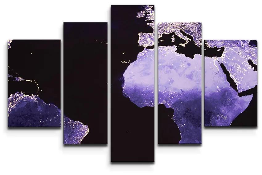 Sablio Obraz - 5-dílný Světelná mapa světa - 125x90 cm