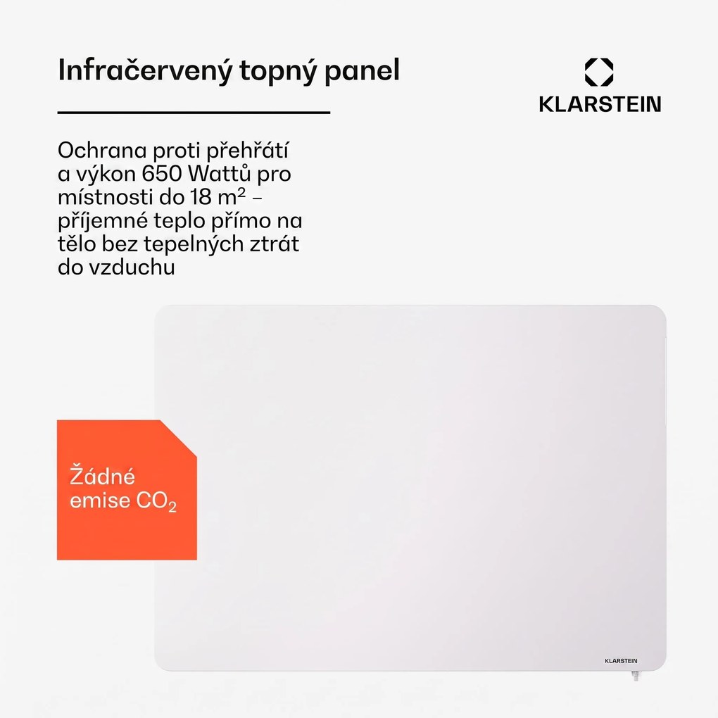 Klarstein Wonderbeam 650 Hybride infračervený ohřívač 60 x 84 cm 650 W týdenní časovač dálkové ovládání