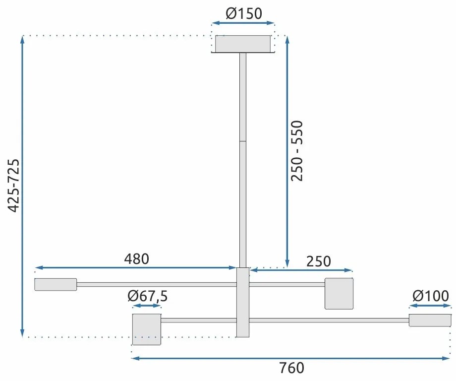 Toolight Moderní čtyřramenné stropní svítidlo APP596-4C +REMOTE