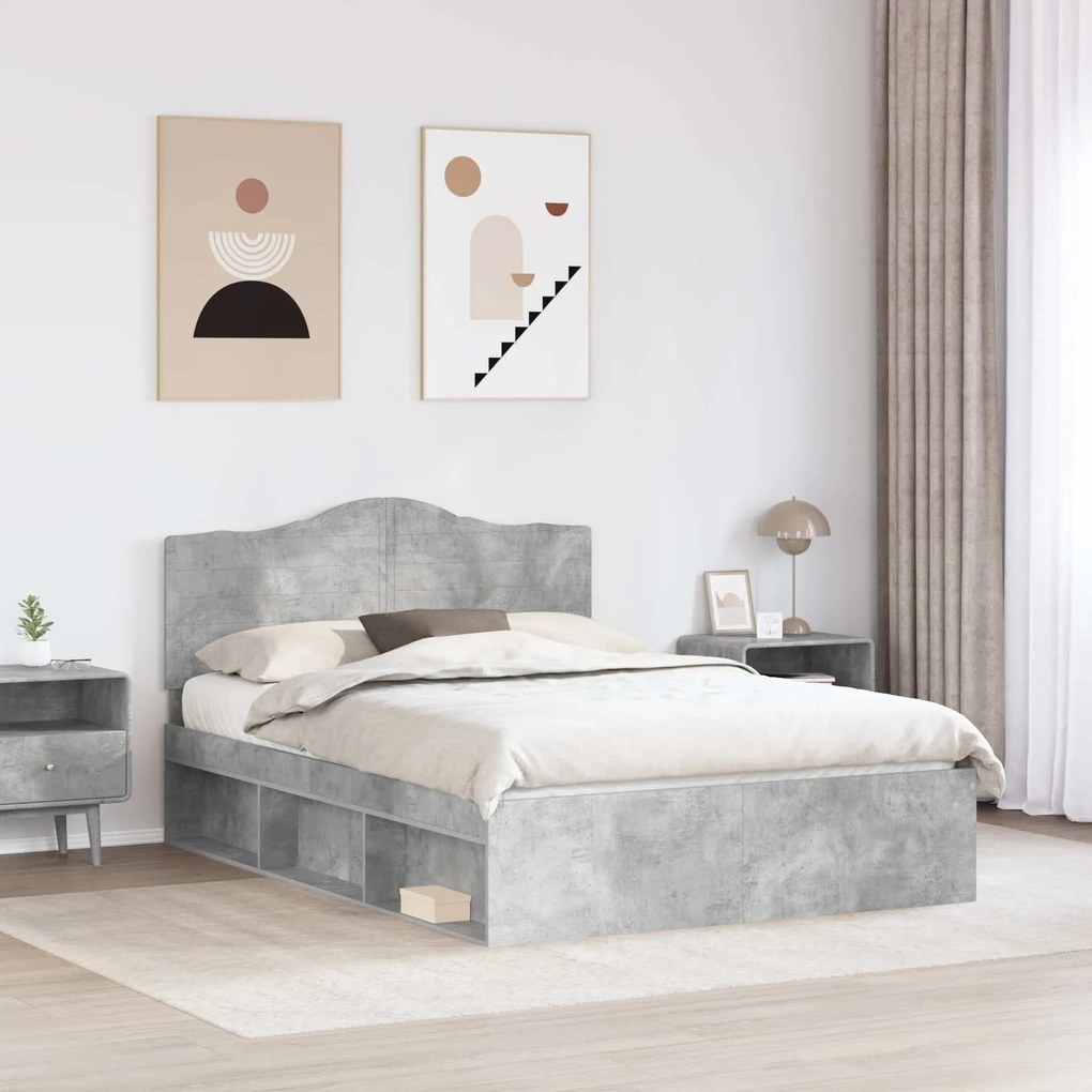 Rám postele s čelo Beton 160 x 200 cm Masivní borové dřevo 3413284