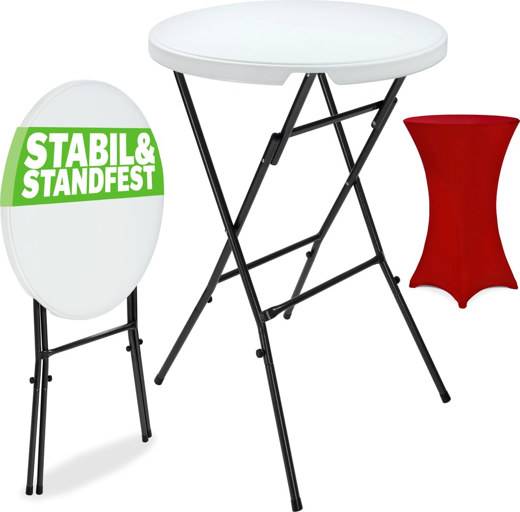 Barový stolek bílý s potah červená Ø72cm skládací 110cm výška