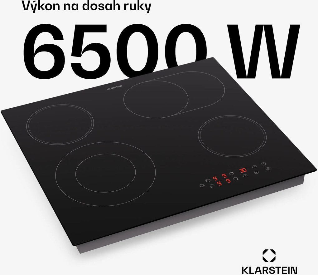 Klarstein Virtuosa 4, varná deska, 60 cm, 6500 W, dvouzónová, Pluszone, časovač, sklokeramika