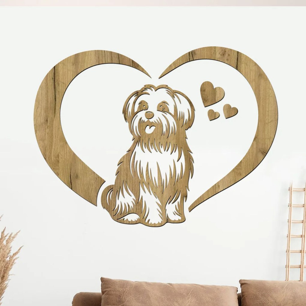dřevo života Dřevěný obraz Maltézského psíka v srdci Zvolte rozměr (cm): 80x60, Zvolte barvu dekoru: Javor