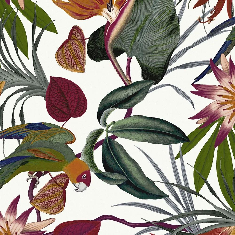 Vavex Vliesová tapeta Exotické květiny, listy a papoušci 108601, Vavex rozměry 0,52 x 10 m