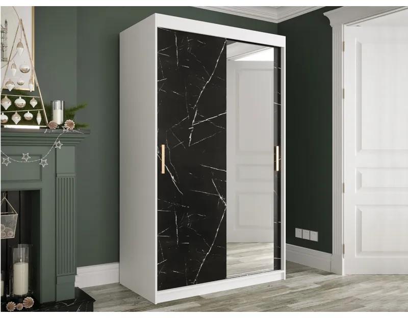 Skříň s posuvnými dveřmi Nonnus 120 T2, Úložný prostor: ano, Barva: černá matná / bílá mramor