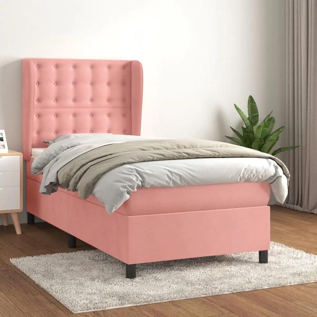 vidaXL Box spring postel s matrací 100x200 cm samet [3129437] Barva: Růžová