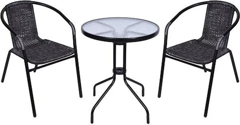 Balkonový set ALESIA, černý/antracit, ocel (stůl, 2× židle)