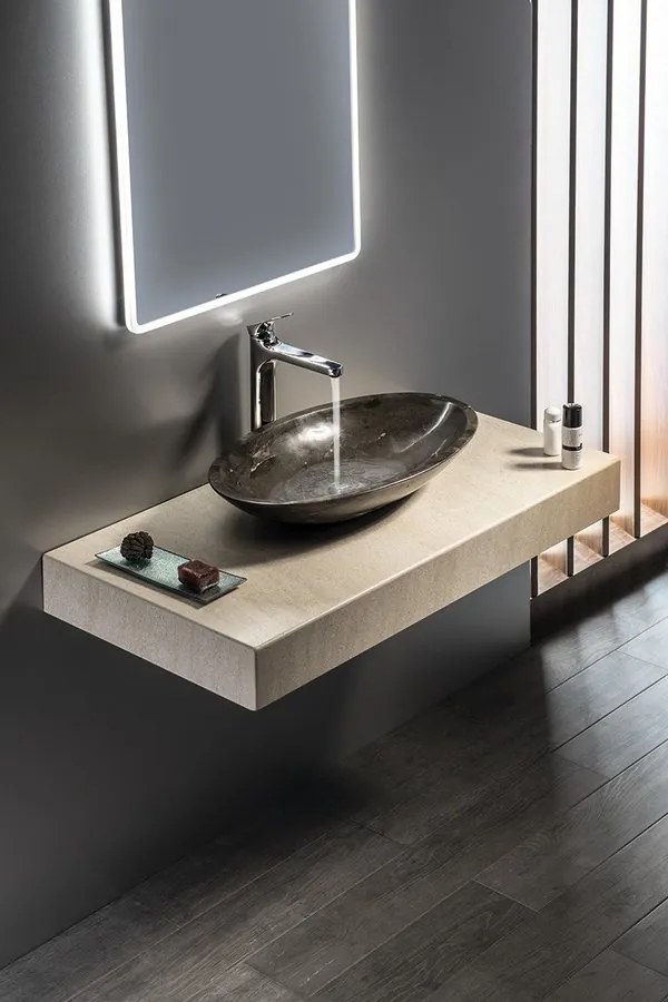 Sapho, BLOK 1 kamenné umyvadlo průměr 40cm, matný tmavý kámen, 2401-02