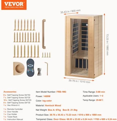 Far Infrared Wooden Sauna Room Domácnost Spa pro 1 až 2 osoby 1400 W