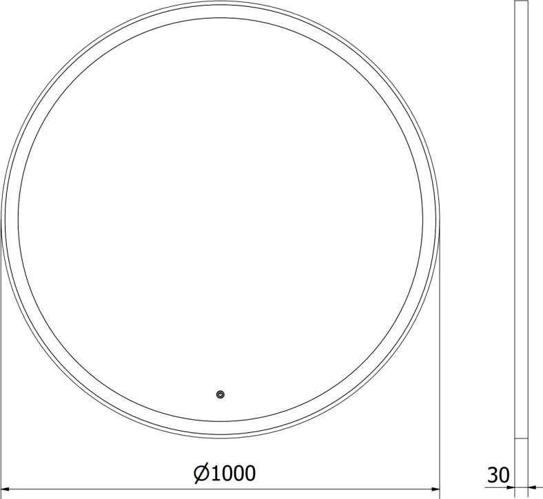 Mexen Esso, kulaté LED podsvícené koupelnové zrcadlo 100 cm, 6000K, topná podložka proti zamlžování, černý rám, 9825-100-100-611-70