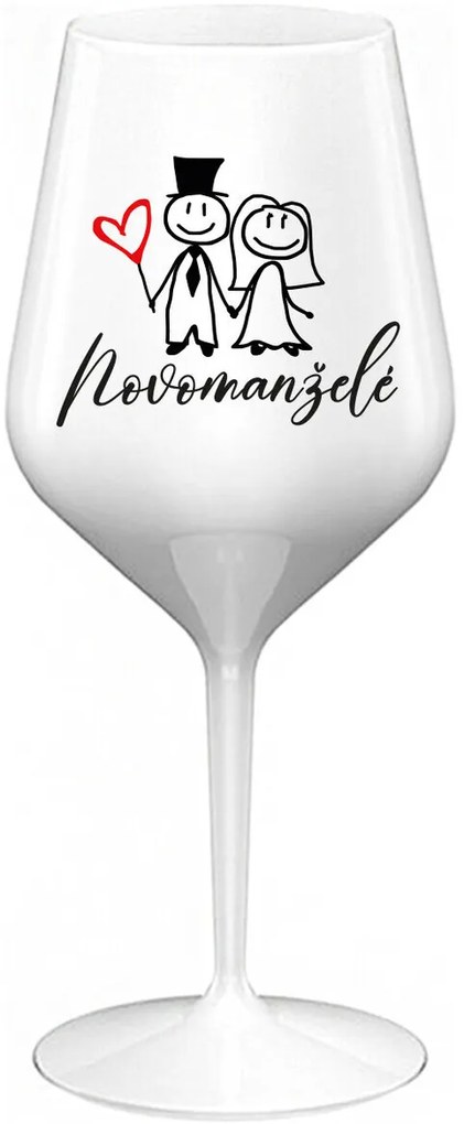 NOVOMANŽELÉ - bílá nerozbitná sklenička na víno 470 ml