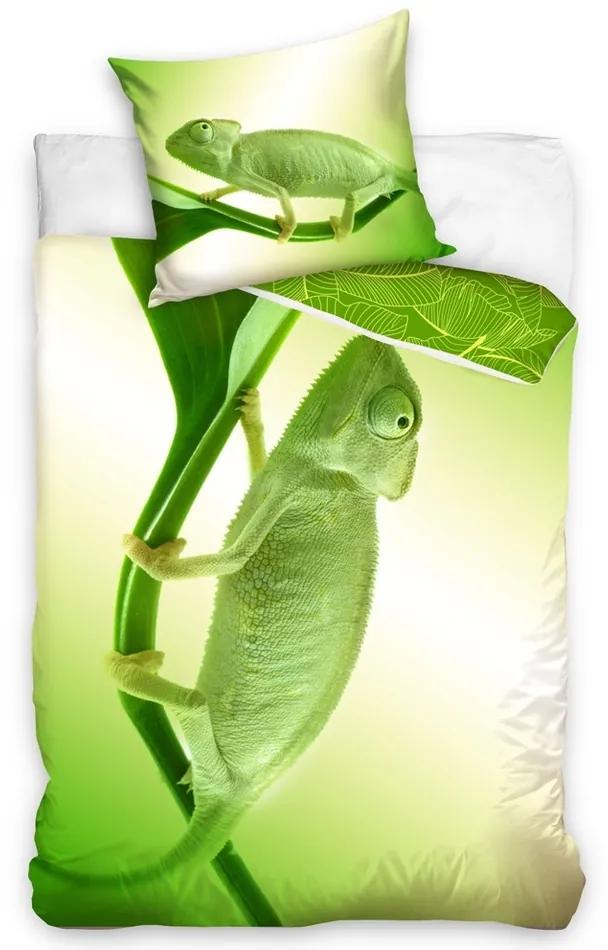 BedTex Bavlněné povlečení Zelený Chameleon, 140 x 200 cm, 70 x 90 cm