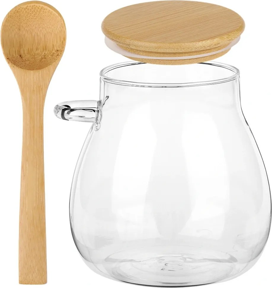 VILDE Sada 2ks sklenic na jogurt / dezert s bambusovým víčkem a lžicí, 2x440ml