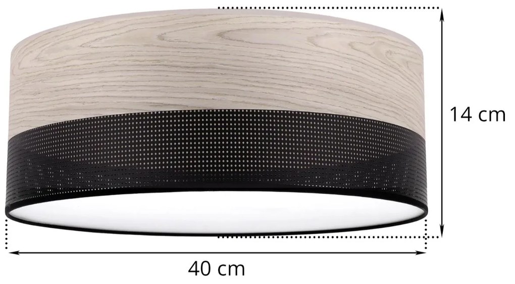 Stropní svítidlo Wood, 1x světle béžová dubová dýha/černé plastové stínítko, (bílé plexisklo), (fi 40cm)