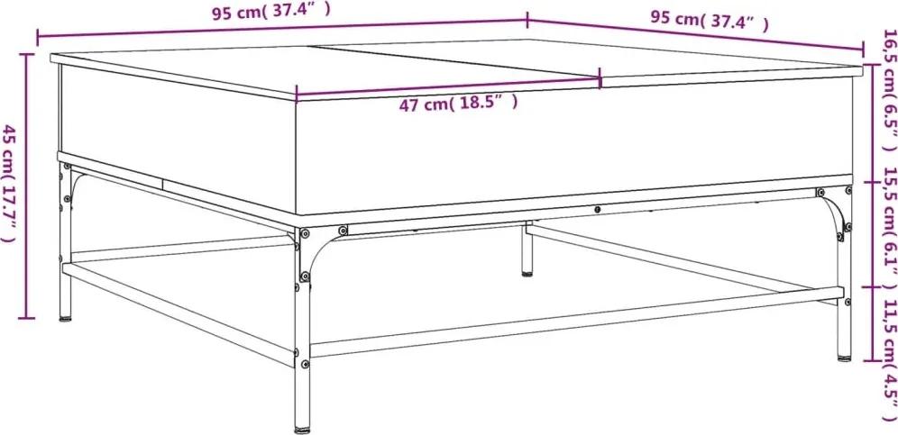 vidaXL Konferenční stolek 95 x 95 x 45 cm kompozit a kov [3217066] Barva: šedá sonoma