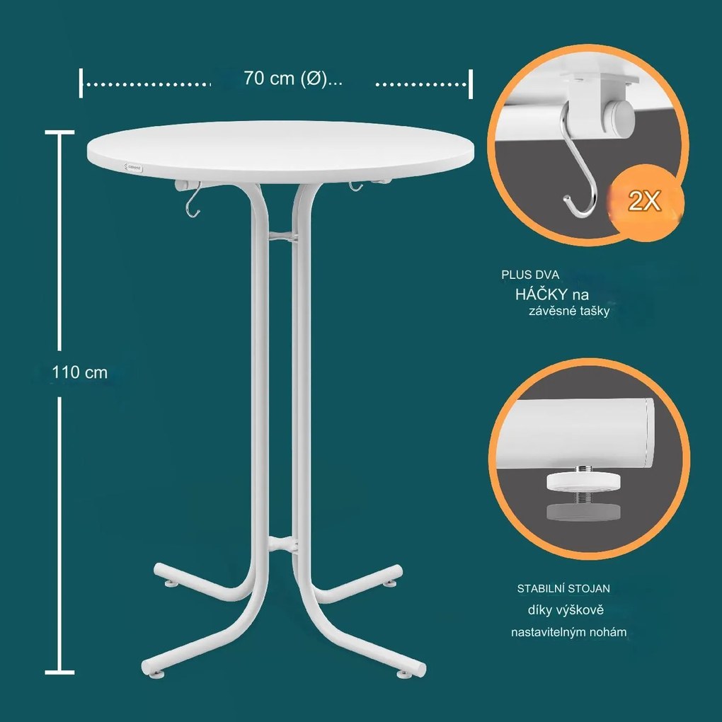 Deuba Skládací barový stůl Ø70 cm - bílý