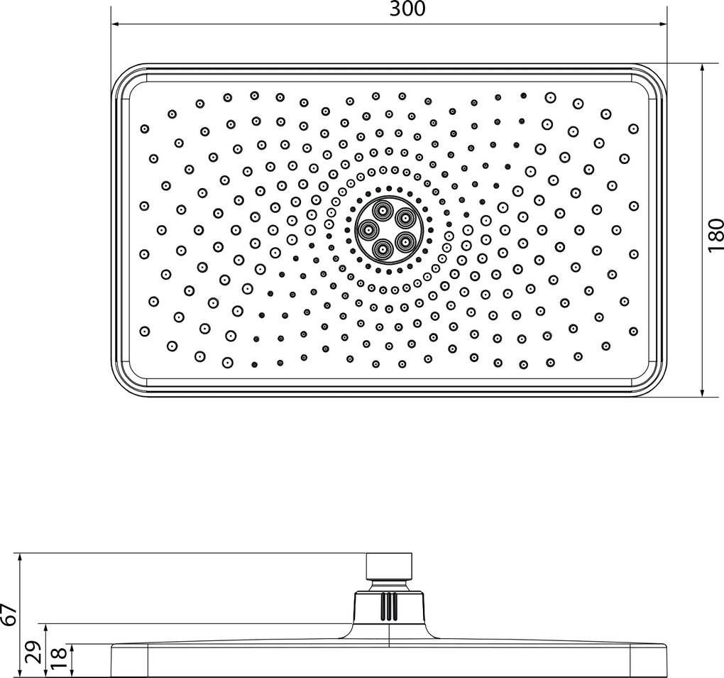Sapho hlavová sprcha 300 x 180 mm plast černá mat SK851B