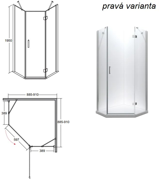 Besco Viva 90x90 pětiúhelníkový sprchový kout Orientace: Levá