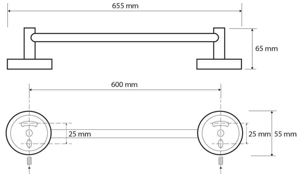 Sapho X-ROUND E držák ručníků 600x65mm, chrom XR410