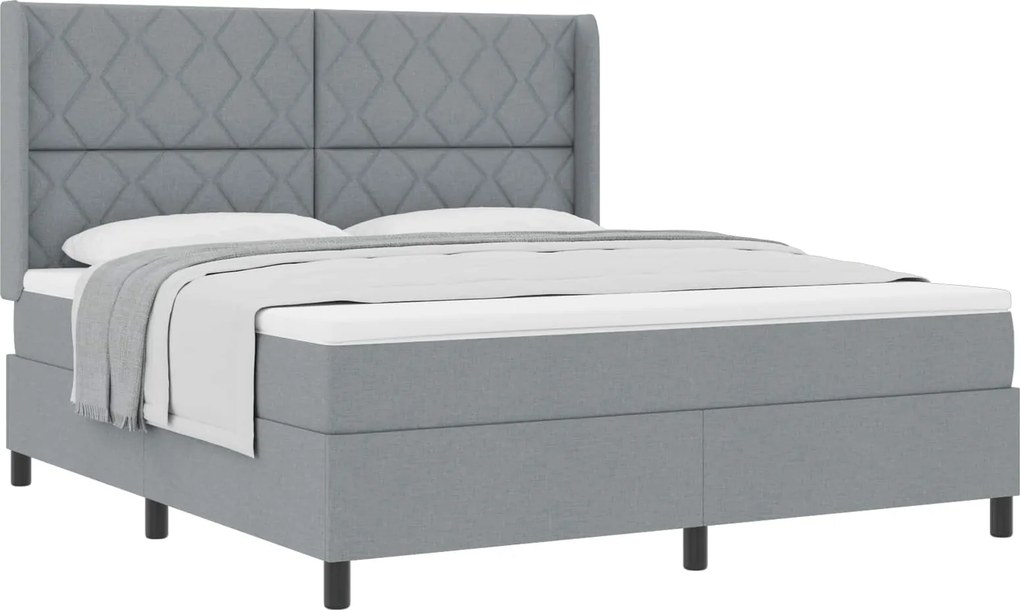 Postel s boxspringem s čelo Světle šedá 200 x 180 cm textil 3341721