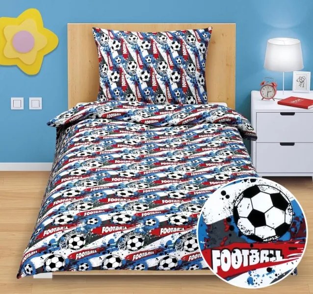 Bellatex Povlečení bavlněné Junior 140x200, 70x90 cm Fotbal Modrá,Červená,Bílá