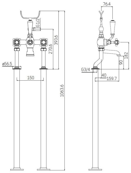 BATH DELUXE 28-108-01-60-00 - Volně stojící vanová sada s baterií 106,3 cm chrom