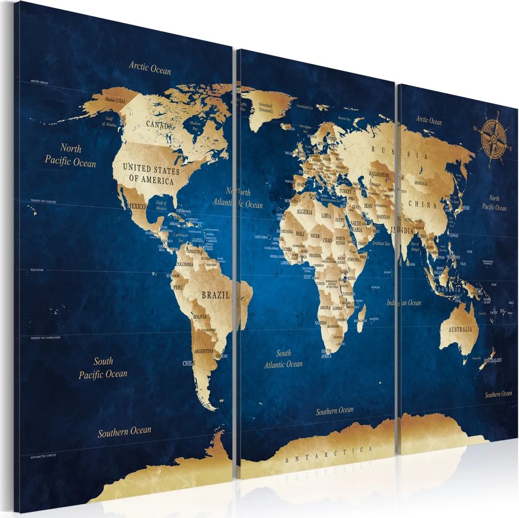 Obraz - tmavě modrá hloubka mapa Velikost: 150x100 cm
