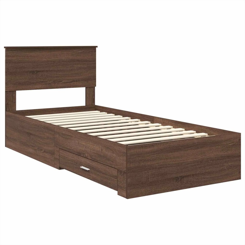 Rám postele Hnědý dub a stříbrná 75 x 190 cm Kompozitní dřevo 3408332