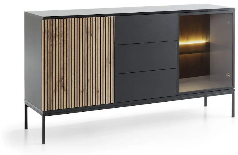 Moderní komoda SONNY KSZ154 LED, černá / dub votan
