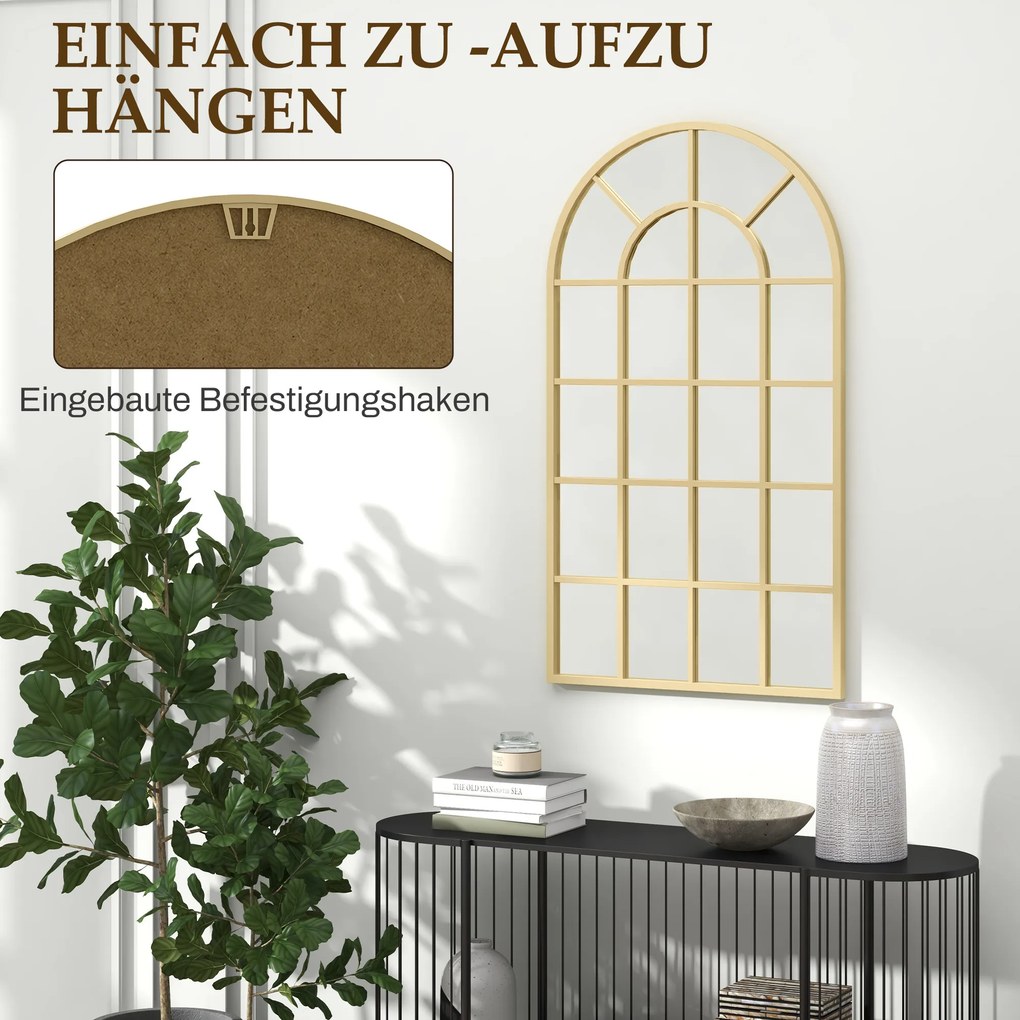 HOMCOM Nástěnné zrcadlo - Zrcadlo do šatny 110 x 65 cm Dekorativní zrcadlo s kovovým rámem Zavěšené zrcadlo do obývacího pokoje pro ložnici Zlaté