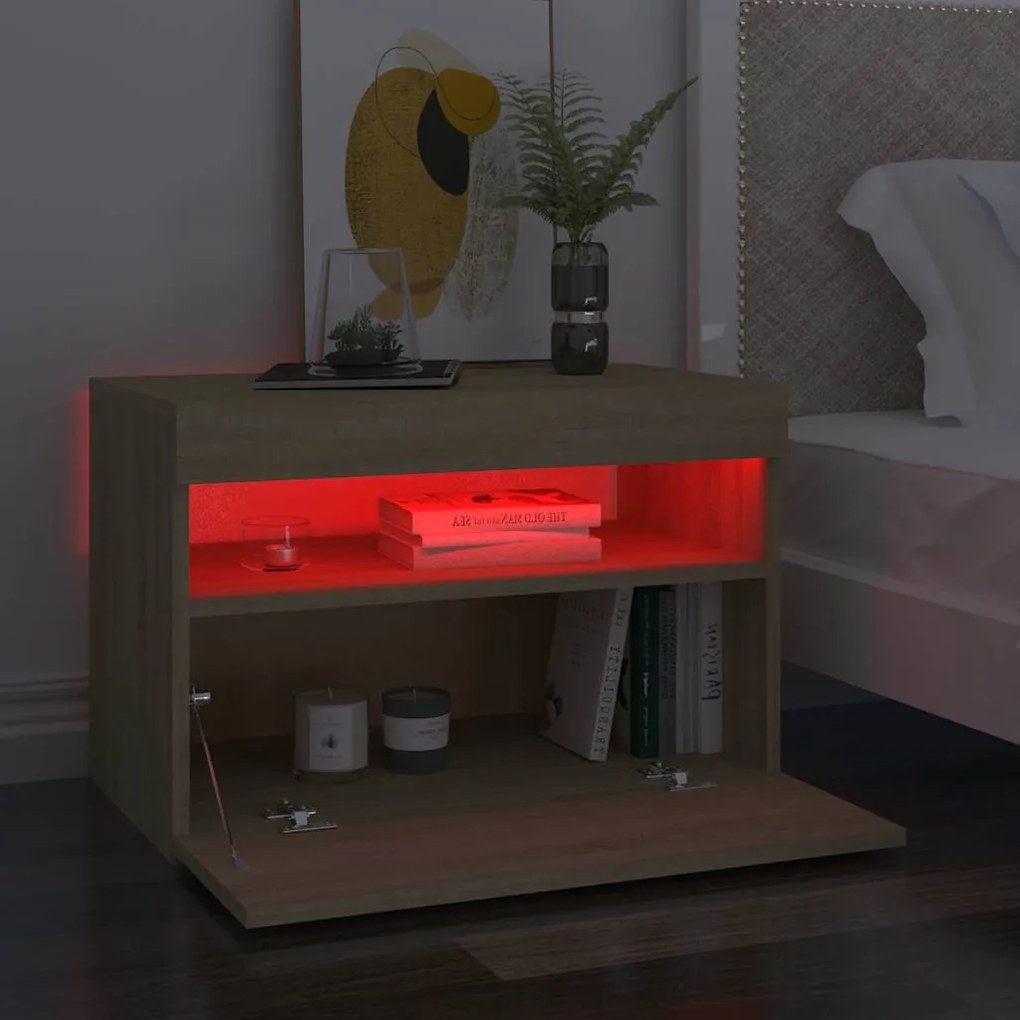 Noční stolky s LED osvětlením 2 ks dub sonoma 60 x 35 x 40 cm 3082781