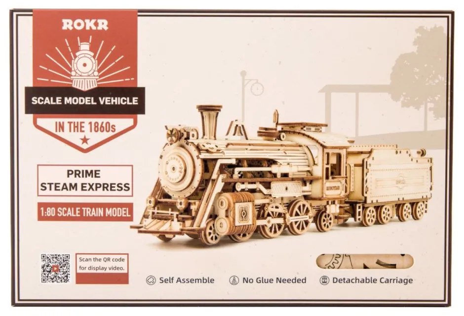 Robotime 3D dřevěné puzzle Parní lokomotiva Prime Steam Express 1:80 308 ks