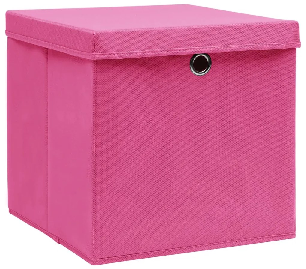 Úložné boxy s víky 10 ks růžové 32 x 32 x 32 cm textil - Default Title