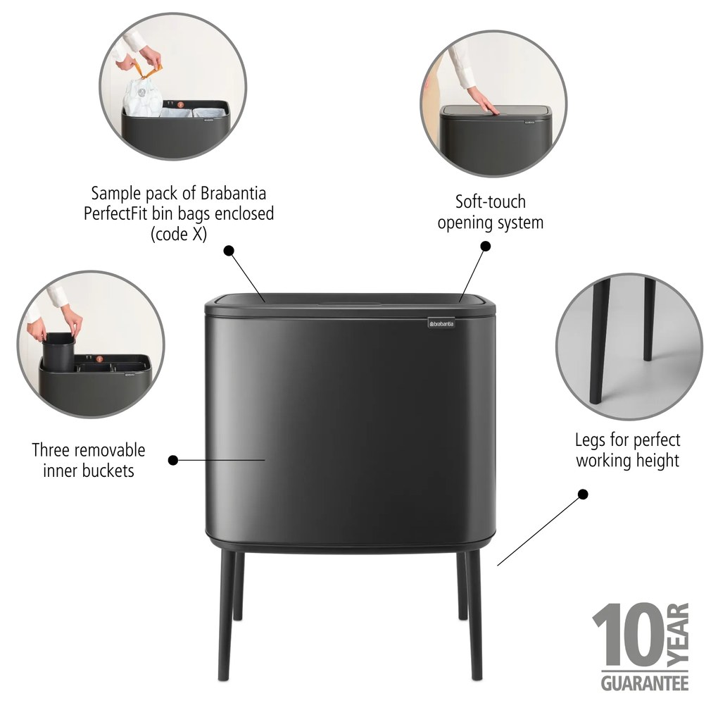 Brabantia BO Touch Bin 3x11L tmavě šedá