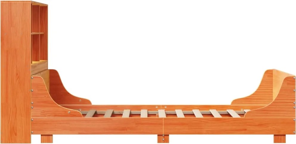 Postel s knihovnou bez matrace hnědá 100 x 200 cm masivní dřevo 3323814