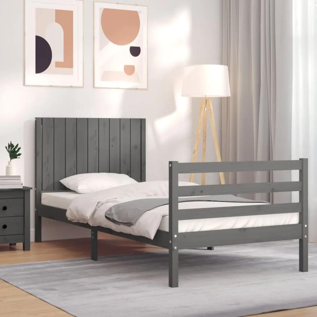 Rám postele s čelem šedý 90 x 200 cm masivní dřevo,  3194753
