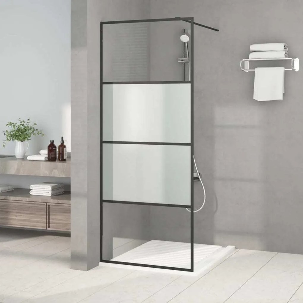 vidaXL Sprchová zástěna walk-in 80x195 cm napůl mléčné ESG sklo [152125] Barva: Černá