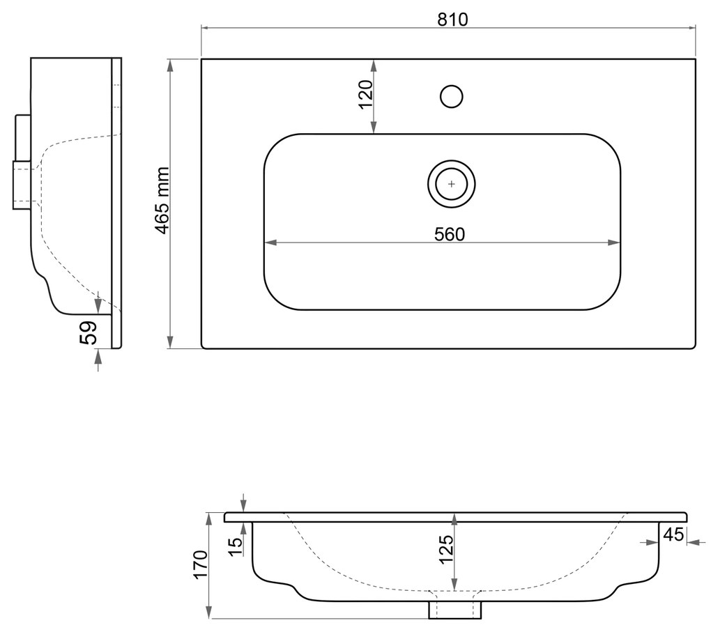 Sapho, PIEDRA nábytkové umyvadlo 81x46 cm, 43081