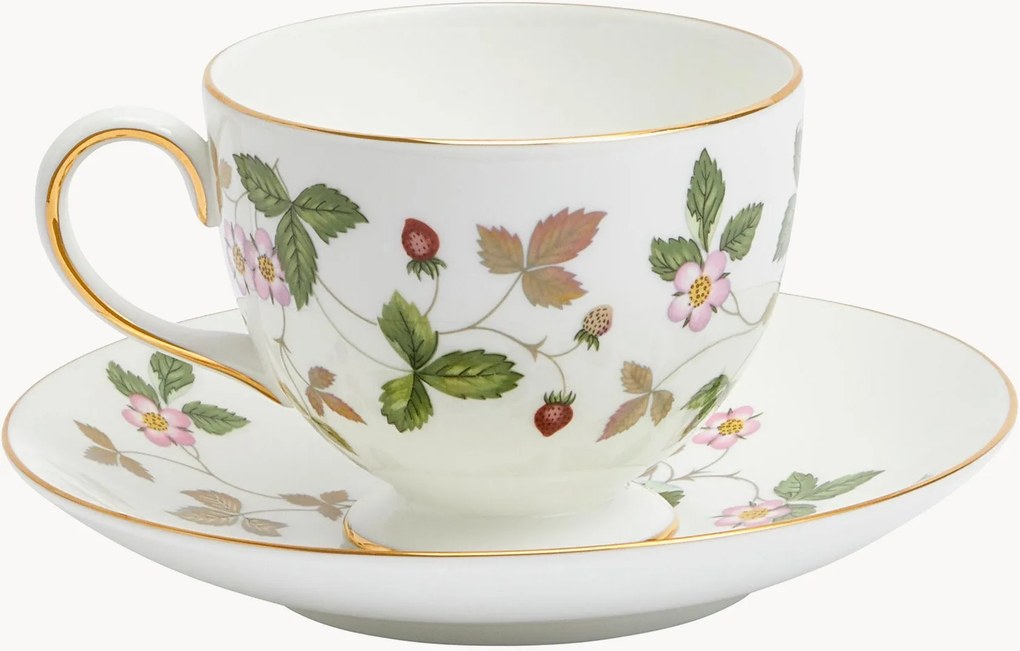 Šálek na čaj's podšálkem z kostního porcelánu Fine Bone China Wild Strawberry