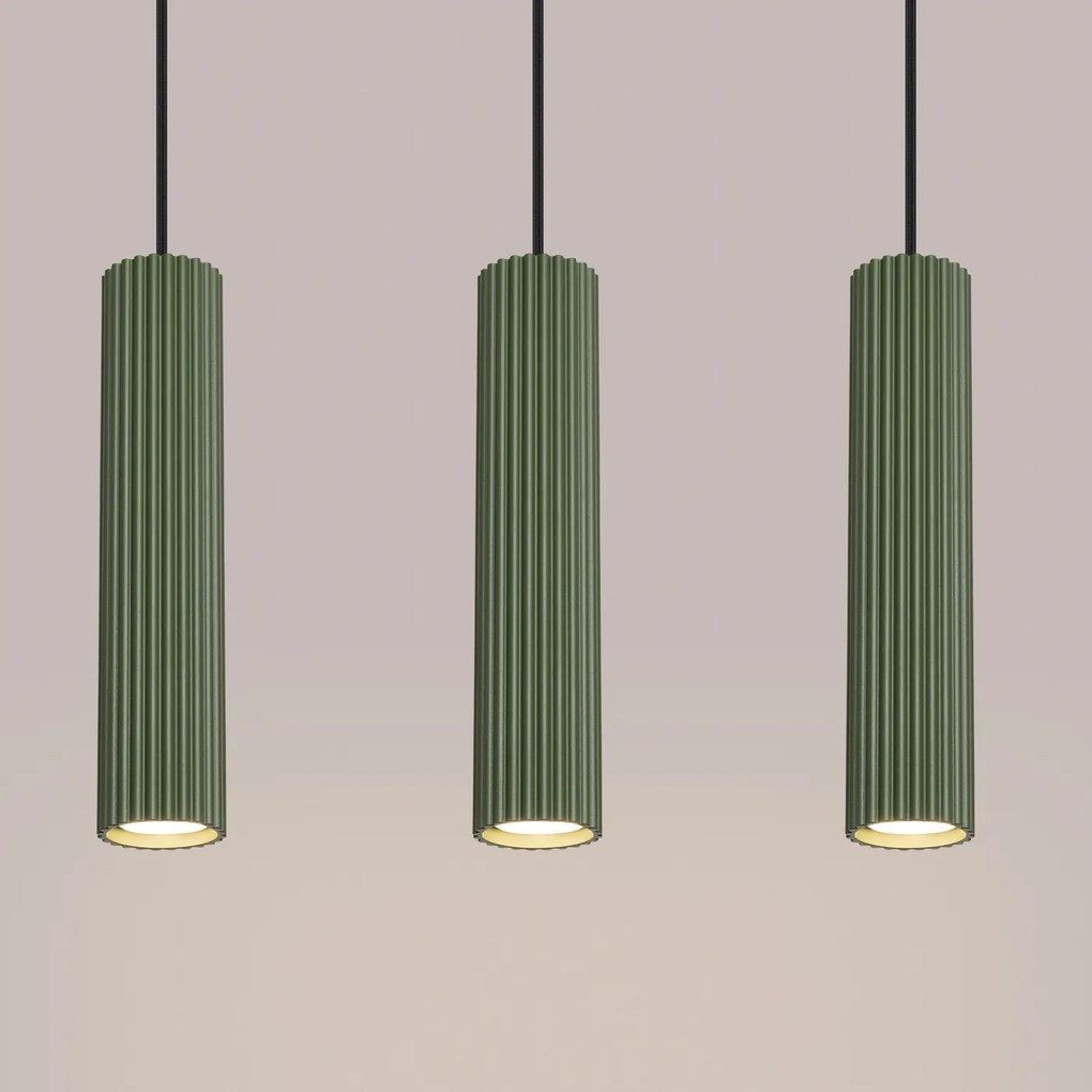 Sollux Lighting Závěsná lampa KARBON 3L olivově zelená
