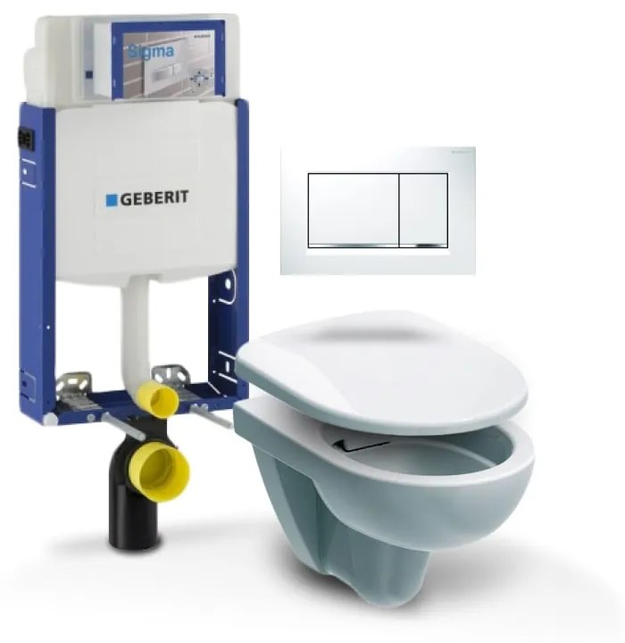Závěsný WC set Geberit Kombifix (modul, tlačítko Sigma 30 bílá/chrom, Nova Pro klozet + sedátko) A3G