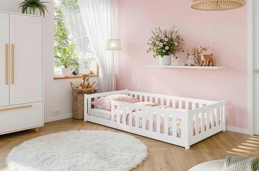 Dětská Montessori postel z masivu borovice BETTY - 200x90 cm - BÍLÁ