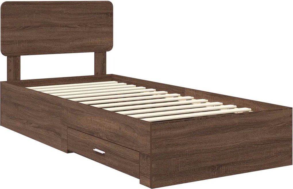 Rám postele se zásuvkou Hnědý dub 75 x 190 cm Kompozitní dřevo 3412442