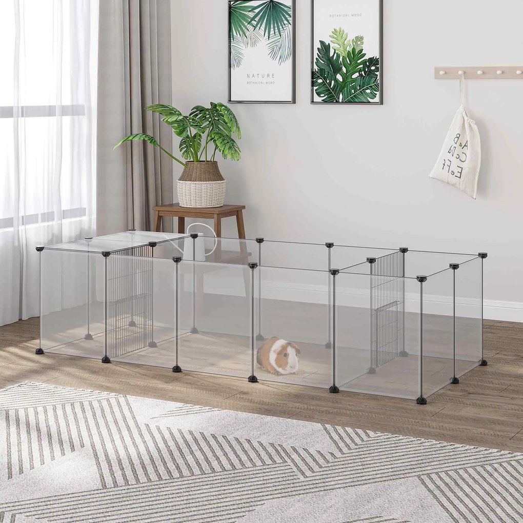 Pawhut DIY Ohrada pro domácí zvířata s 20 pryskyřičnými panely - Modulární klec pro malé zvířata pro morčata, králíky a činčily 175x70x45 cm Bílá